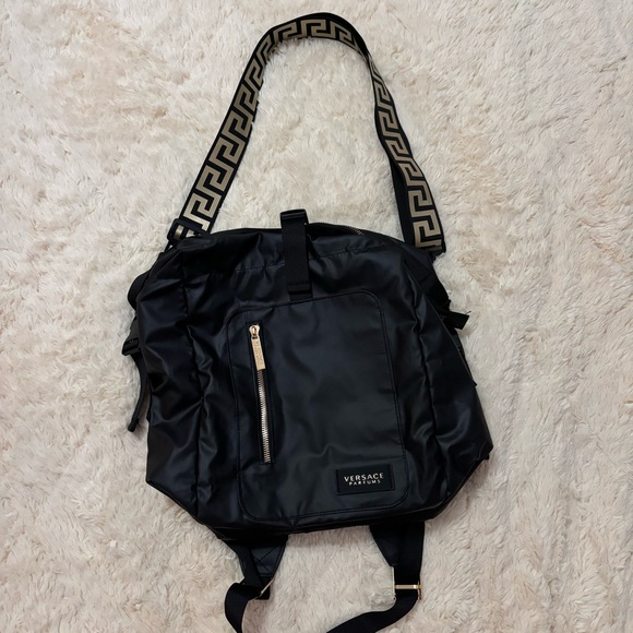 Versace | Bags | Versace Parfums Black And Gold Backpack Tote Bag ...